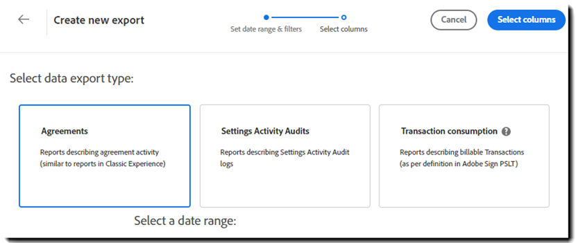Create a new data export